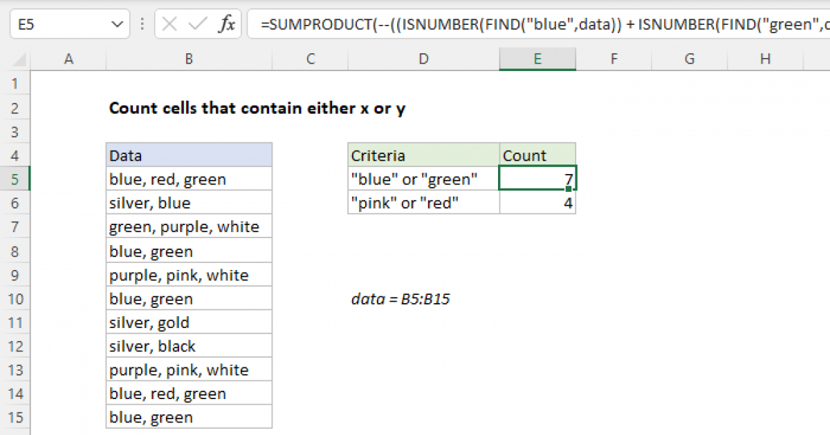 Count cells that contain either x or y - Excel formula | Exceljet